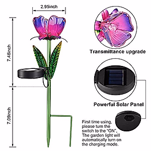ZFRANC Solar Stake Lights Outdoor Glass Flower Stakes with LED Panel,Garden Landscape Accent Lamp for Lawn Patio & Courtyard