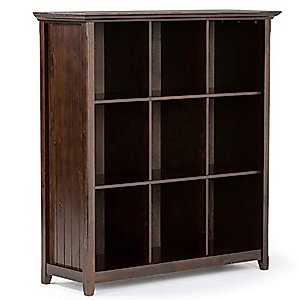 SIMPLIHOME Acadian SOLID WOOD 48 inch x 44 inch Rustic 9 Cube Bookcase and Storage Unit in Brunette Brown with 9 Shelves, for the Living Room, Study and Office