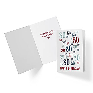 80th Birthday Card - Just A Number 80th Anniversary Card For Brother, Sister, Dad, Mom, Boyfriend, Grilfriend - 80 Years Old Birthday Card - Happy 80th Birthday Card - With Envelope