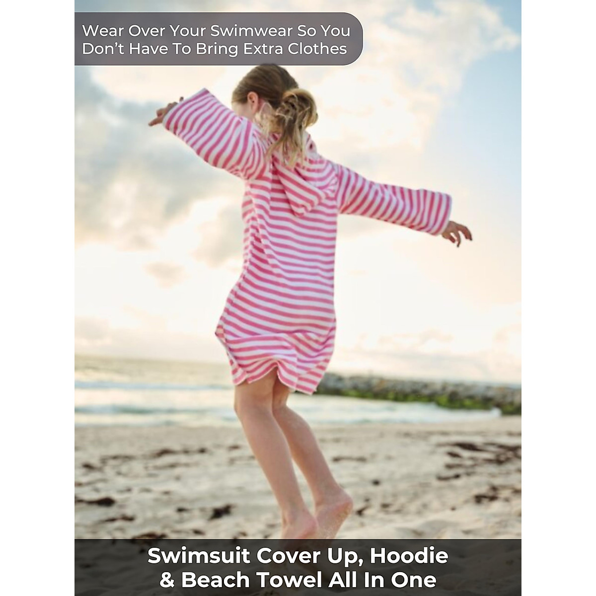 SAMMIMIS Kid’s Beach Towel with Hood - Boys & Girls Swim Cover Up - Pullover Hooded Beach Towel with Long Sleeves – Light, Quick Dry Towel & Hoodie