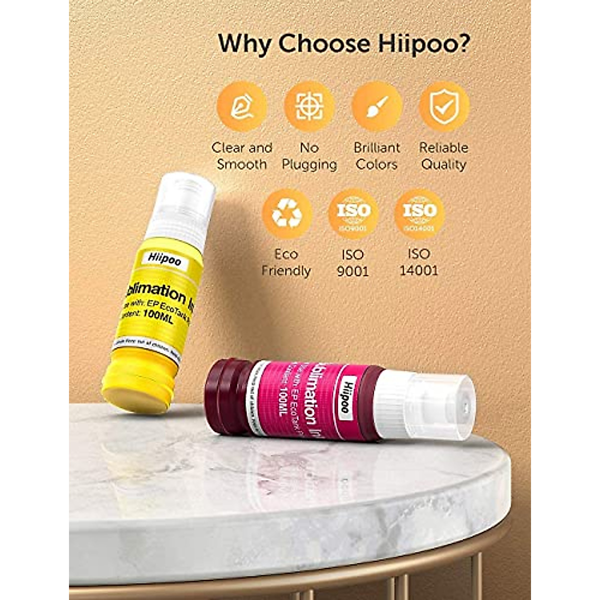 Hiipoo Sublimation Ink for EcoTank Supertank Inkjet Printers ET-2803 ET-2800 ET-2850 ET-2720 ET-4800 ET-2400 ET-3760 ET-15000 ET-4760 Heat Press Transfer on T-Shirt Mug (Autofill/ICC-Free/Anti-UV)