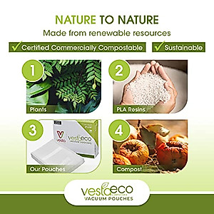 VestaEco Compostable Vacuum Seal Bags | Extend Freshness | Embossed | Certified Compostable | Reduce Waste | 11 x 16 Inches | 50 Vacuum Bags per Box