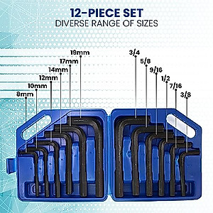 Drixet Jumbo Allen Wrenches Sets Hex Key Set Sae-Inch & Metric With a Handy Carrying Case 12 Piece Set