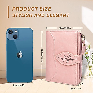 CONISY Small Wallet for Women, Compact Bifold Leather Wallet with Wristlet RFID Blocking Womens Wallet (Pink)