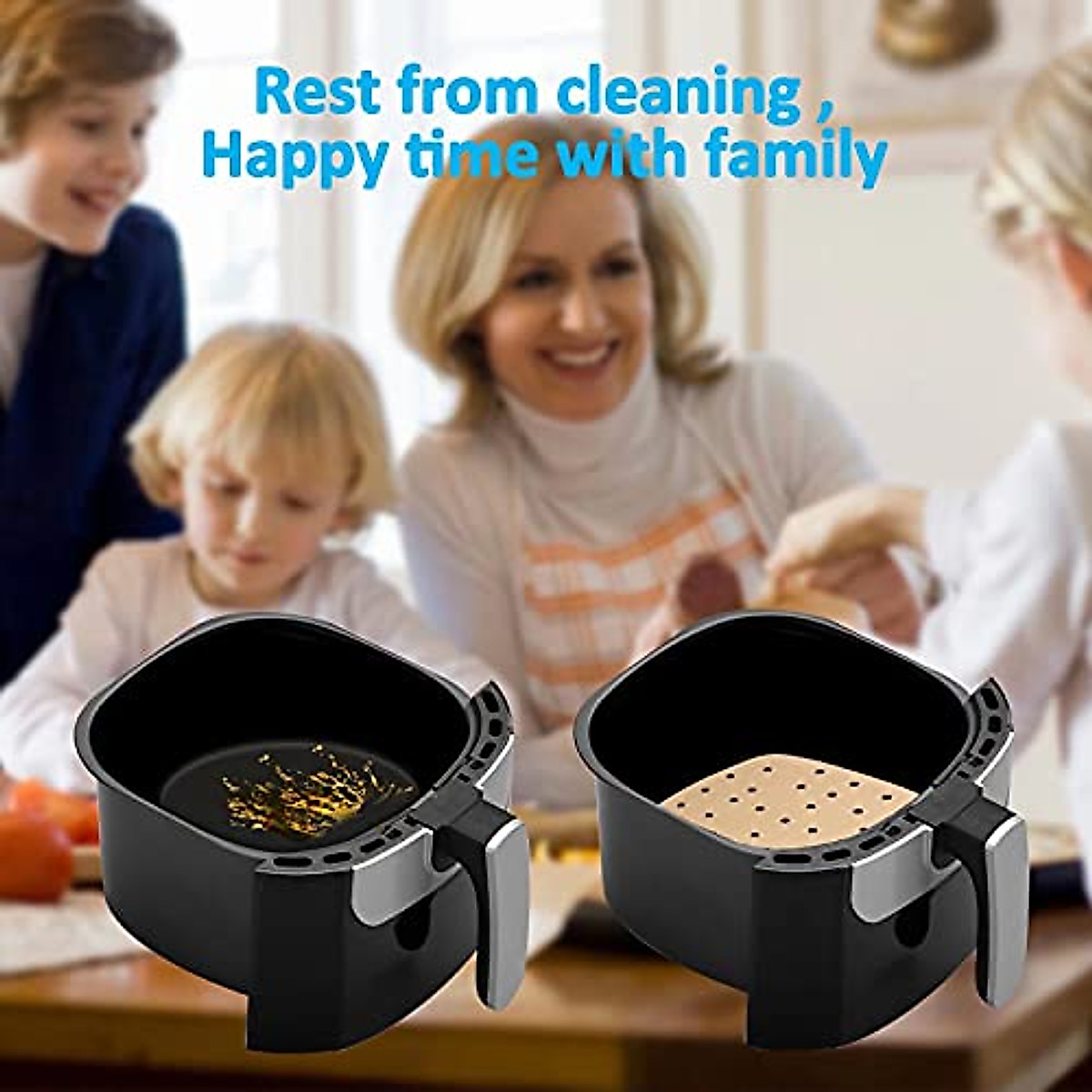 Air Fryer Parchment Paper Liners: 200PCS 8.5 inch Air Fryer disposable paper liner - Square Perforated parchment paper for Air Fryer, Premium Bamboo Steamer Liner for Air Fryers Baking Cooking Oven