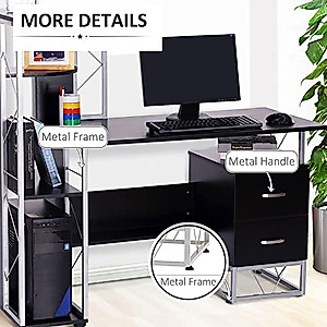 HOMCOM 52" Modern Computer Desk with Storage Shelves and Drawers, Home Office Desk, Study Workstation with CPU Stand, Black
