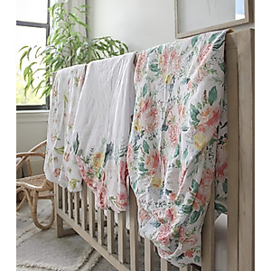 NODNAL CO. 3 Fitted Crib Sheets Set - Peonies & Roses for Baby Girl - 100% OEKO-TEX Cotton Girl Nursery Bedding - Pink Floral Boho Eucalyptus Flowers Set Toddler Mattress 28”x52”x9” Sheet