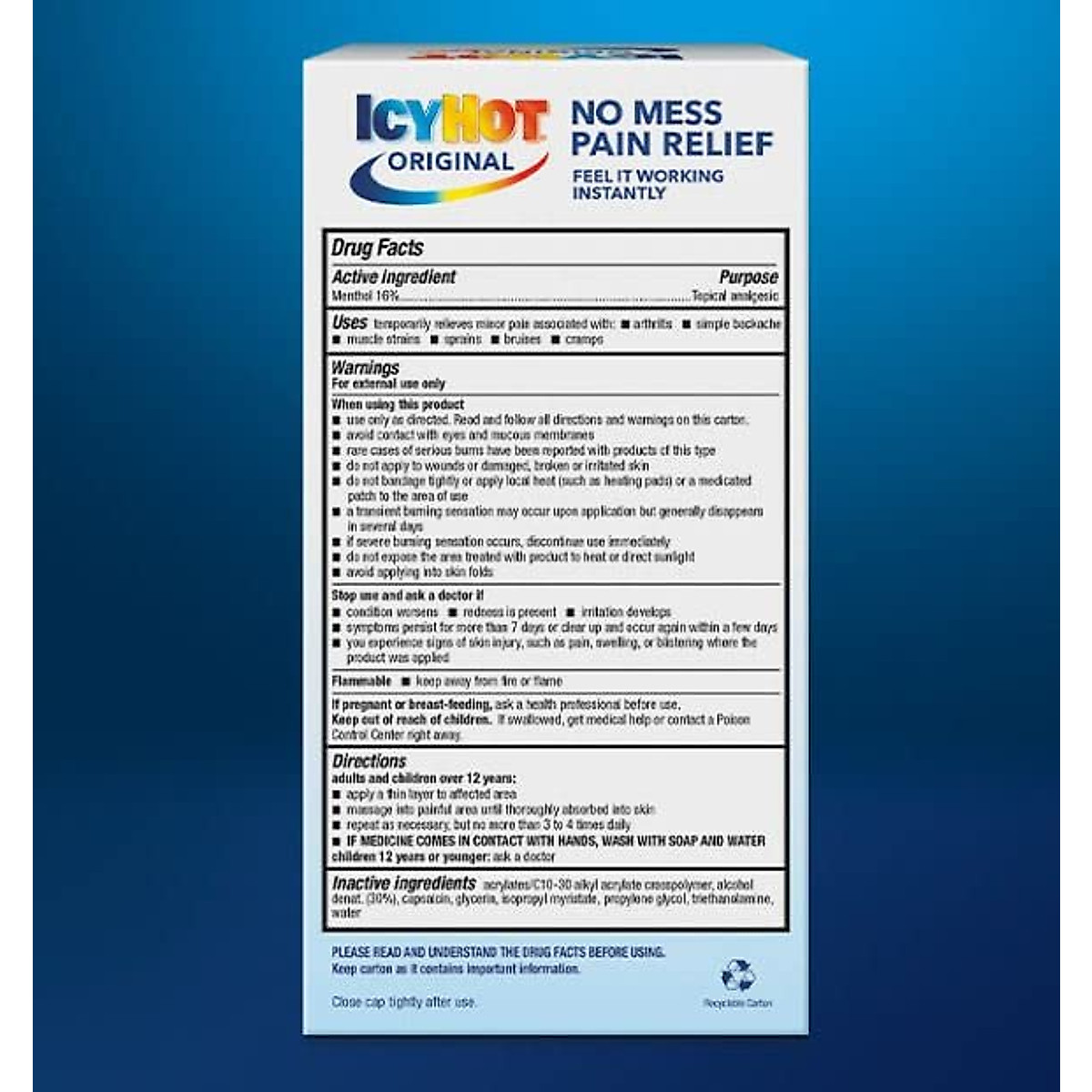 ICY HOT NO Mess APPLICATOR 2.5OZ CHATTEM Incorporated