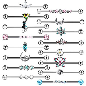 TIANCI FBYJS 14G Stainless Steel Industrial Barbell Earring Cartilage Body Piercing Jewelry 38mm 1&1/2 Inch Industrial Piercing Bar…