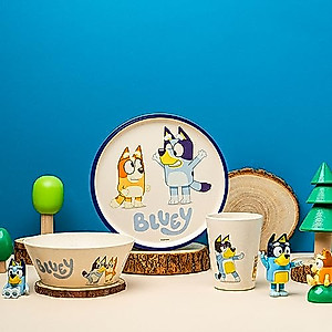 Zak Designs Bluey Kids Dinnerware Set 3 Pieces, Durable and Sustainable Melamine Bamboo Plate, Bowl, and Tumbler are Perfect For Dinner Time With Family (Bluey, Bingo, Bandit, Chilli)