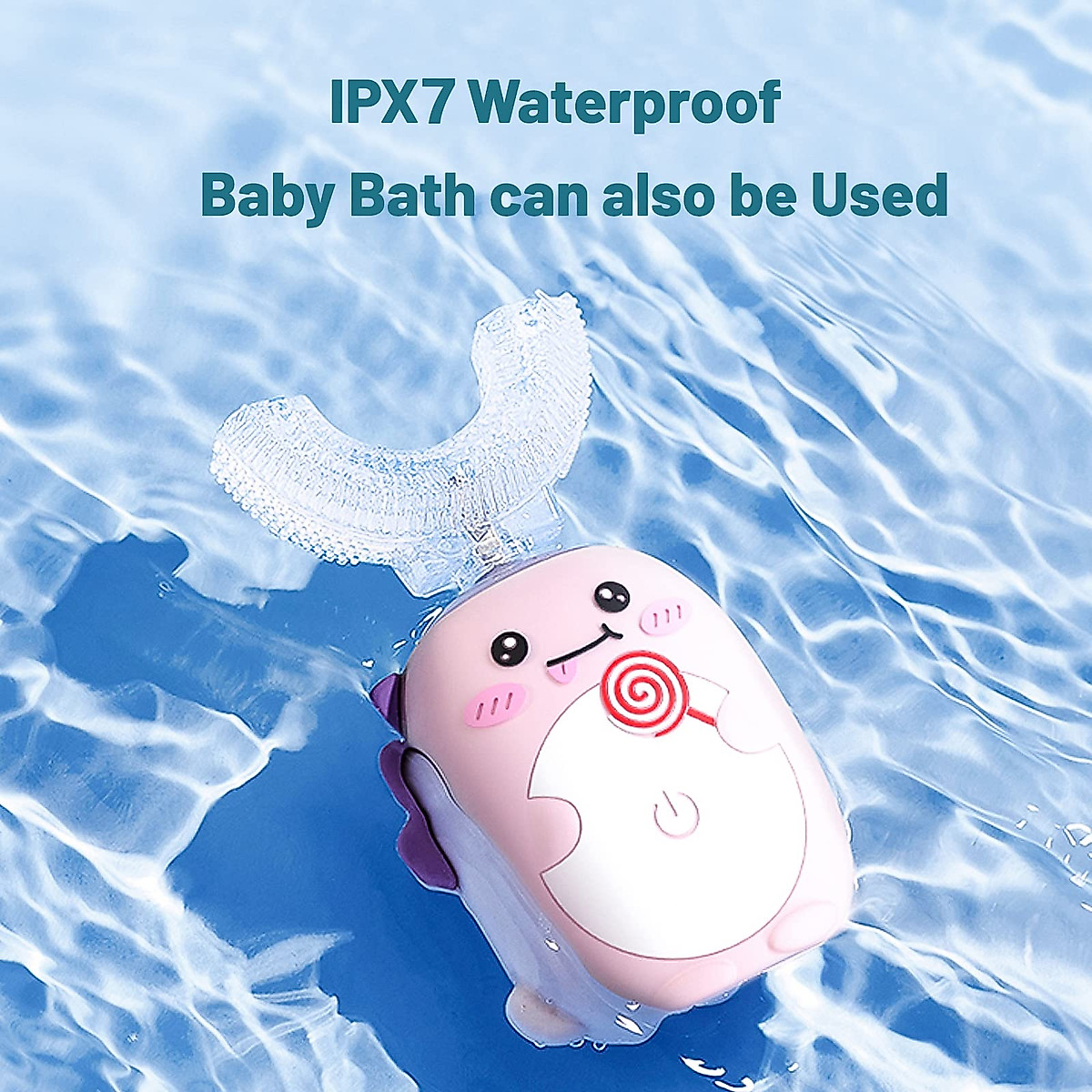 TUTULOO Electric Toothbrush for Kids 2-8 Years, IPX7 Waterproof, Easy to Clean U-Shaped Silicone Brush Head, Tooth Brush with 3 Modes for Girls(Pink)