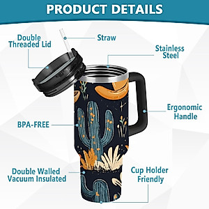 Selerdon 40 oz Tumbler Cowboy Hat with Handle and Straw Lid Vacuum Stainless Steel Insulated Water Bottle Travel Mug Car Cup Holder Friendly BPA Free for Gym Travel Office