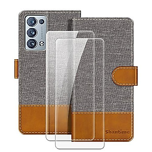 MILEGAO Leather Case for Oppo Reno 6 Pro+ 5G Magnetic Phone Case with Wallet and Card Slot + [2 Pack] Tempered Glass Screen Protector for Oppo Reno 6 Pro Plus 5G (6.55”) Grey