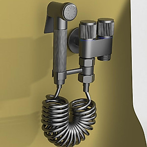 Bestvisse Ergonomic Toilet Bidet Hand with double Outlet Valves Stainless Steel Washer set Handheld Bidet Simple Installation