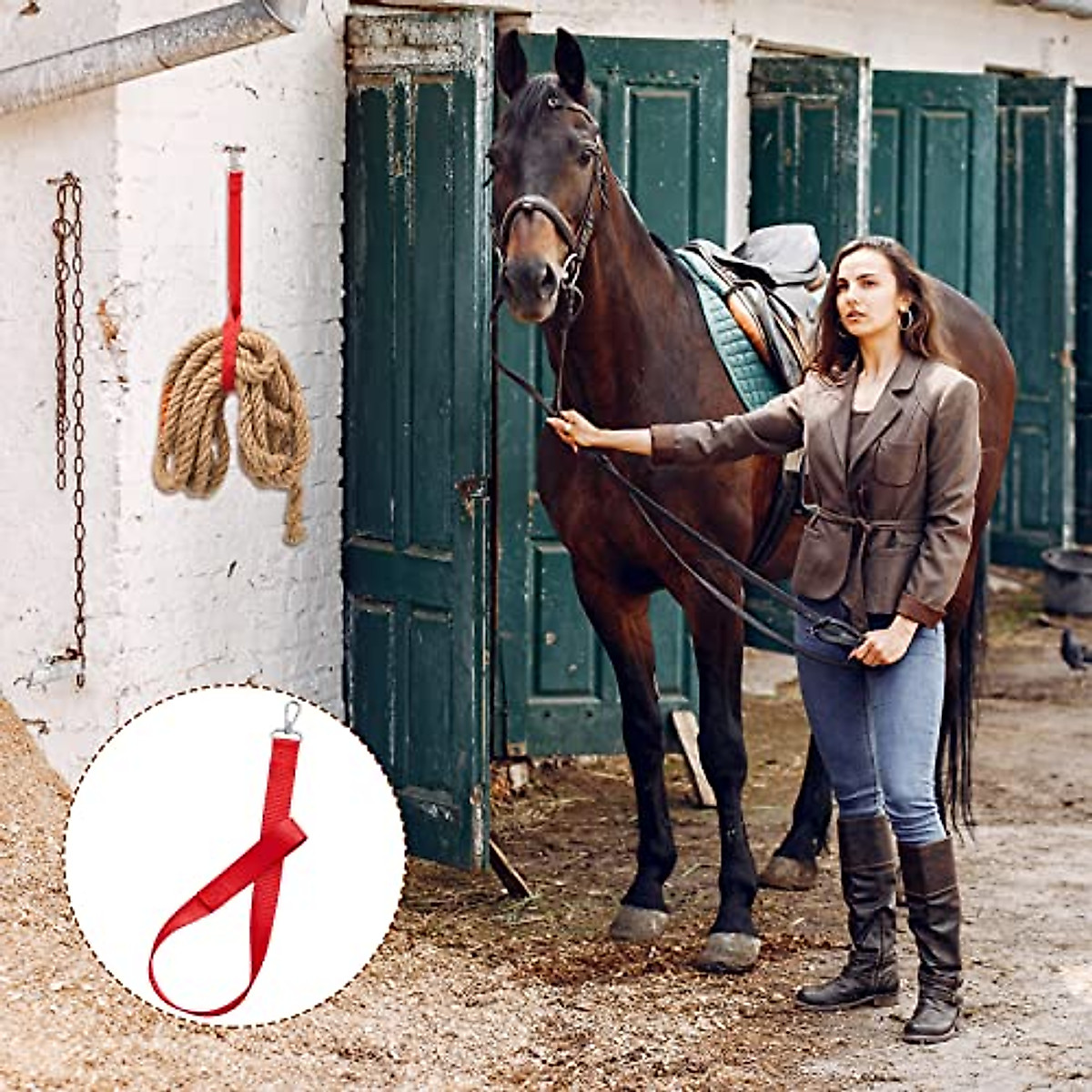 10 Pieces Nylon Bucket Strap Horse Water Bucket Strap Hangers Adjustable Bucket Strap Hanging Nylon Strap for Horses Hay Nets, Water Buckets Horse Supplies for Indoor or Outdoor Use, Red, 22 Inch