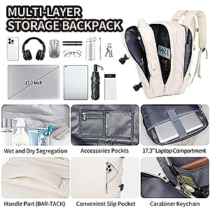 QOECI Waterproof Travel Backpack for Women Men, 44L Carry On Backpack with USB Charging Port, 17.3" Laptop Backpack, Personal Item Bag for Airlines Approved, Business Backpack Casual Daypack 1680D