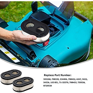 Cinkenyo 2 Pack 798452 798339 593260 334404 Lawn Mower Air Cleaner Cartridge Filter, Used on 4247 5432 500EX 550EX 575EX 625EX 675EXI 725EXI Series Engine Lawn Mower Air Filter