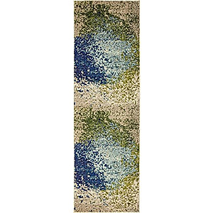 Unique Loom Estrella Collection Abstract, Modern, Light Colors, Distressed Area Rug, 2 ft x 7 ft, Blue/Beige