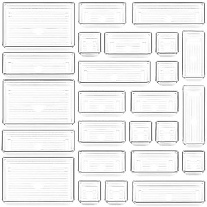 DCA 25 PCS Clear Plastic Drawer Organizer Tray for Makeup, Kitchen Utensils, Jewelries and Gadgets