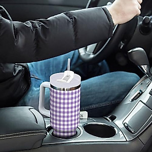 ARGTILDN 40 oz Tumbler Purples Plaid Insulated Travel Mug with Handle and Straw Lid Stainless Steel Vacuum Coffee Cup Tea Beverage Container Water Bottles for Car Sports office
