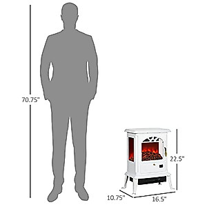 HOMCOM 23" Electric Infrared Fireplace Stove, Freestanding Fireplace Heater with Realistic Flame, Adjustable Temperature, Timer, 1000W/1500W, White