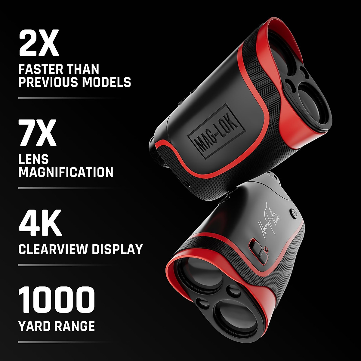 Harry Taylor Black Edition Laser Rangefinder - 1000 Yard Range, 7X Auto-Ambient Display, Vibration Flag-Lok, Slope ON/Off, Mag-Lok Magnetic Mount, Rechargeable