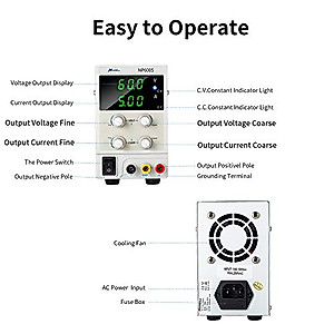 60V 5A DC Bench Power Supply Variable 3-Digital LED Display with CC/CV Mode- Free Alligator Leads for Repair, Lab, DIY Tool, Electronic Research, Powering Ebike, Tinkering