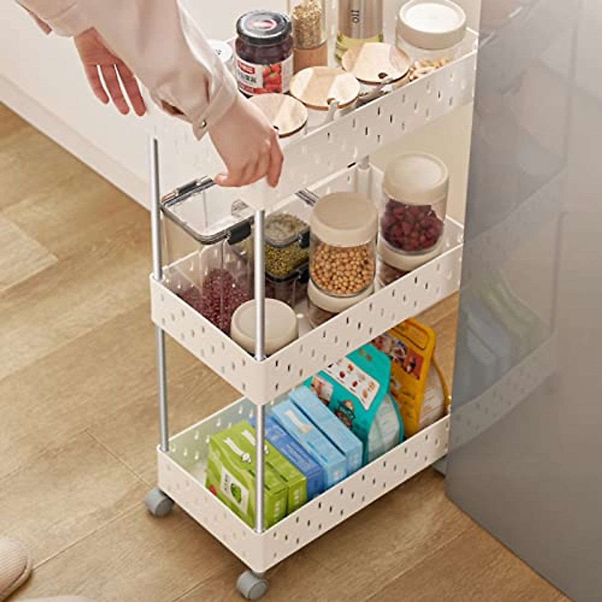 POCHY Multipurpose Storage Trolley Cart Serving Trolley Cart Utility Cart rolling storage trolley multifunctional serving trolley roll shelf for living room kitchen Office storage trolley for fruit ve
