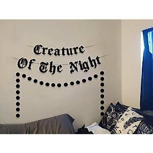 LaVenty Creature Of The Night Banner Garland Goth Banner Gothic Garland Horror Movie Night Decoration Goth Bedroom Decoration Birthday Wedding Bridal Shower Banner
