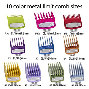 10 Pack Clipper Guards Cutting Guides Compatible with Wahl Clipper with Metal Clip/Color Coded-from 1/16 Inch to 1 Inch(1.5-25mm)，Fits All Full Size Compatible with Wahl Clippers