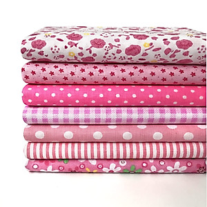 Quilting Fabric Misscrafts 7pcs 50 x 50cm Cotton Fabric DIY Making Supplies Craft Patchwork Fabric Bundle Fat Quarter Pre-Cut Quilt Squares for DIY Sewing Scrapbooking (Pink)