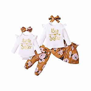 BIRTHDAY SHARK Big Sister Little Sister Matching Outfits Matching Outfits for Girls Little Sister Outfit (Yellow-Little Sister,0-3 Months)