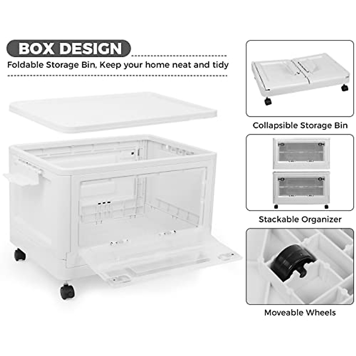 SYMWAL Extra large bins with Lids, Folding Storage Box, Stackable Storage Bins , Storage Bins with wheels, Collapsible Outdoor Storage Bins,2 Packs 28Gal Storage Cabinet