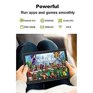 VNEIMQN 10 inch Tablet, Android 12 Tablet, 10.1”, 1080p Full HD, 8GB RAM/128GB ROM/8-Core CPU, 1TB Expand, 8000mAh, 5MP front/13MP Back Camera, WiFi 6, GPS, 1920 * 1200 Display, Bluetooth 5.0