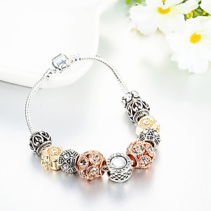 Kinteshun Snake Bracelet Chain,Silver Plating European Bead Charm Wristlet Bracelet Chain with Snap Barrel Clasp(2pcs,3mm&6.7 inches)