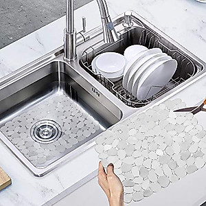 Qulable kitchen Sink Mat For stainless steel/ceramic sinks. Clear PVC Eco-friendly Sink Mat, adjustable, fast draining, pebble design, (2 pack， Clear)