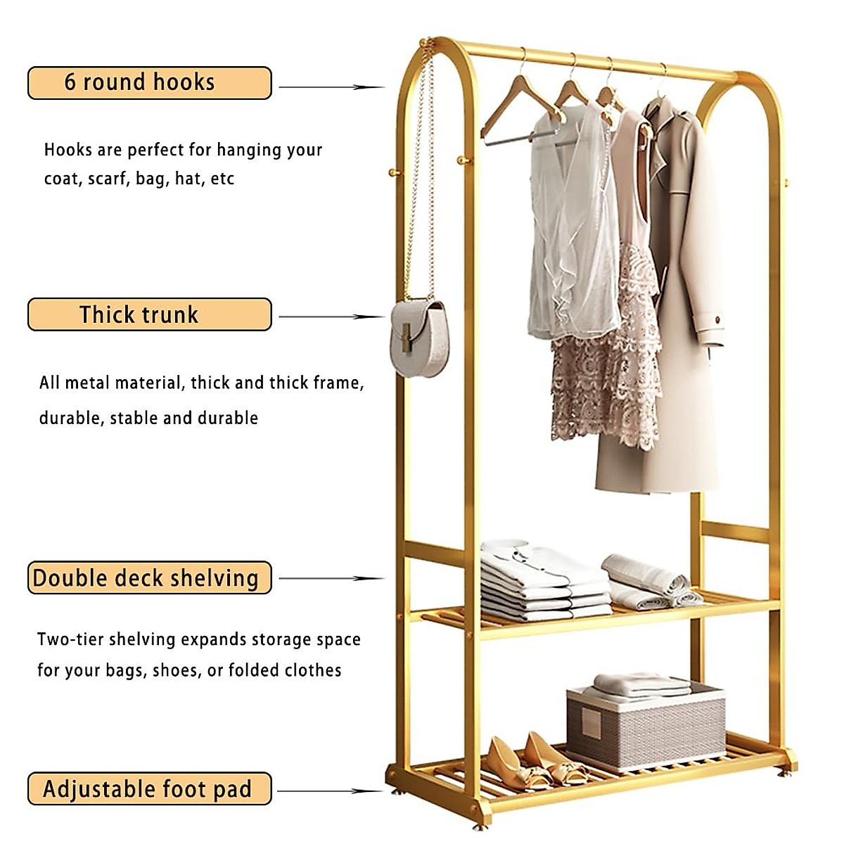 BUZUEY Gold clothing rack,Heavy duty clothes rack,Small clothing racks for hanging clothes,Wardrobe Rack,rack for clothes to hang,garment rack with bottom shelves,hanging racks for clothes(L:31.5in)