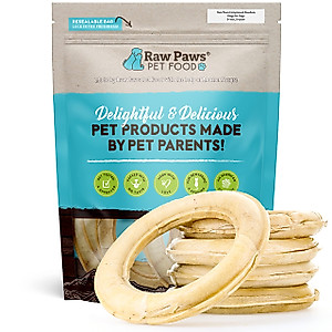 Raw Paws Compressed Rawhide Rings for Dogs, 6-inch, 5-Count - Packed in The USA - Rawhide Ring for Dogs - Digestible Rawhide Donuts - Natural Hide Dogs Chews - Natural Puppy Teething Rings