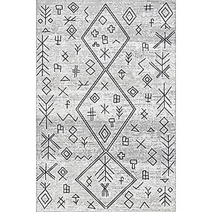 nuLOOM Paige Machine Washable Moroccan Motif Area Rug, 10' x 14', Grey