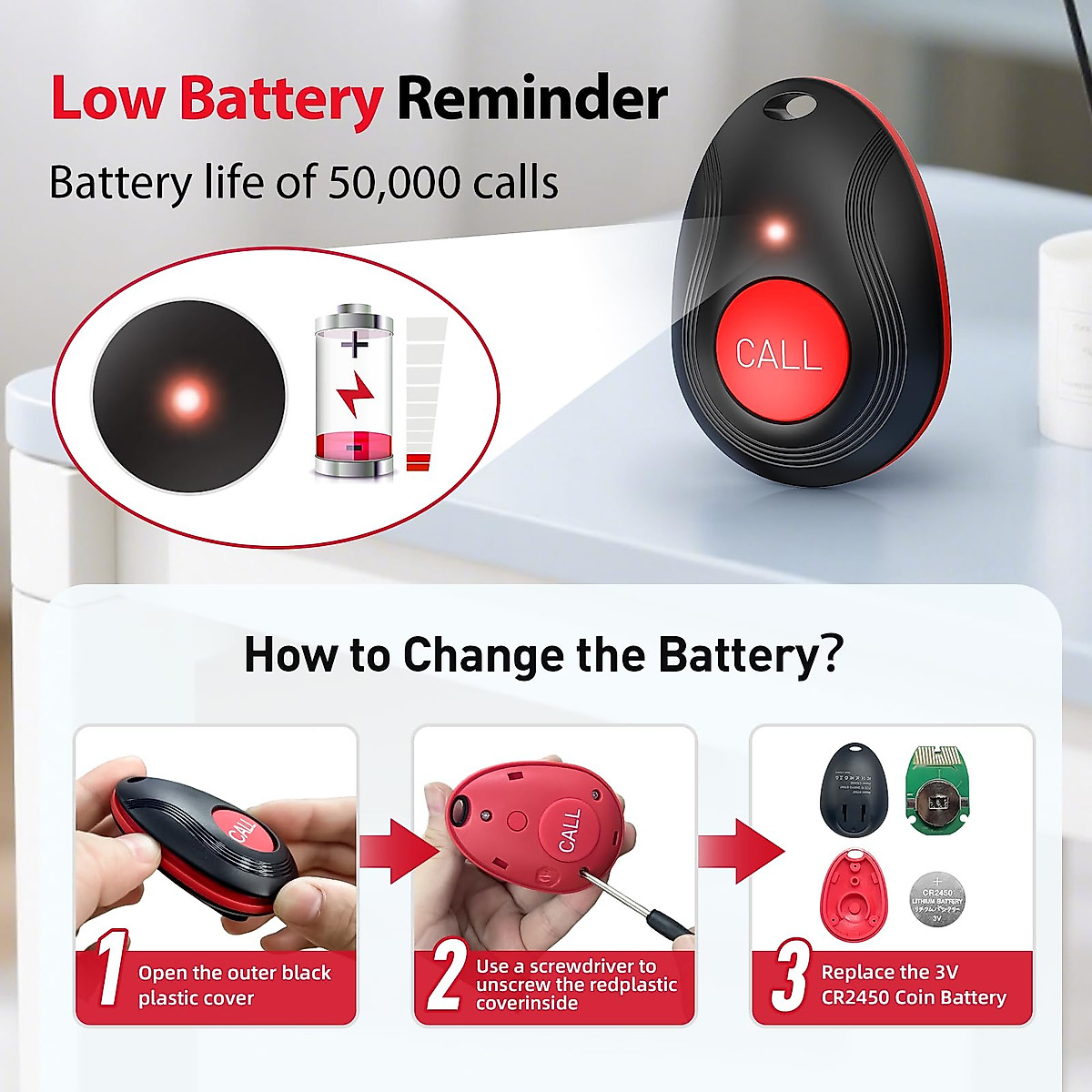 CallToU Caregiver Pager Wireless Call Button Nurse Call System 500Ft with LED Number Display for Elderly Patients Seniors Home Emergency Alert 2 Plug-in Receivers 6 Waterproof Portable Transmitters