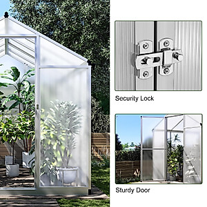 6x10 FT Greenhouse for Outdoors, Polycarbonate Greenhouse with Quick Setup Structure and Roof Vent, Aluminum Large Walk-in Greenhouse for Outside Garden Backyard, Silver