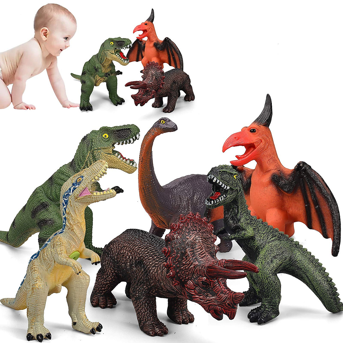 Gzsbaby 6 Piece Jumbo Dinosaur Toys for Kids and Toddlers, Dinosaur Toys for Kids 3-5, Large Soft Dinosaur Toys for Dinosaur Lovers - Perfect Dinosaur Party Favors, Birthday Gifts