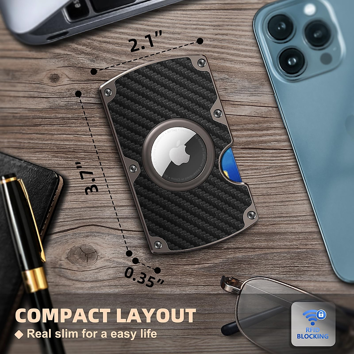 BULLIANT Men Airtag Wallet,Slim Metal Wallet Money Clip for Men Gift,Expandable for 15Cards,RFID Blocking