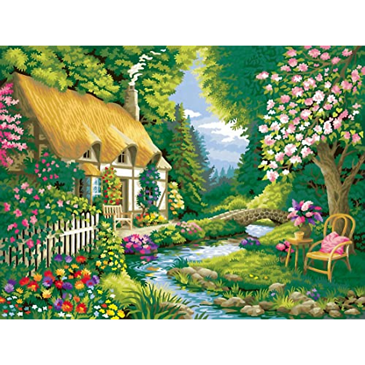 Ravensburger CreArt River Cottage Paint by Numbers Kit for Adults - Painting Arts and Crafts for Ages 14 and Up