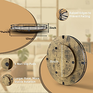 HGF Farmhouse 12" Lazy Susan Turntable Organizer for Table Top, Round Wooden Lazy Susan for Cabinet Kitchen Decor Centerpieces Coffee Table, Storage Condiments Spices, Bathroom Vanity Tray for Soap