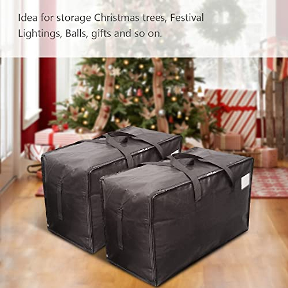 BLKDOTS Jumbo Size House-moving Storage Bags, Water-resistant with Strong Handles, Zip Closure, Black, Pack of 2