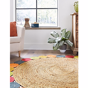 Unique Loom Braided Jute Collection Classic Quality Made Hand Woven Area Rug, 3' 3" x 3' 3", Natural/Orange