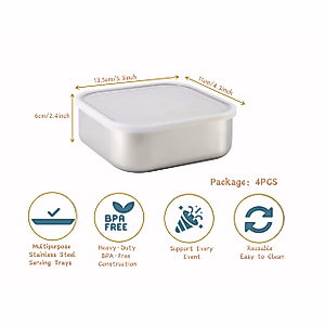 KNC 4 Pieces Stainless Steel Food Storage Containers Clear Lid, Refrigerator Fresh-keeping Airtight Leak Proof Stackable Box for Camping Trip Picnic Soup Salad Leftover, silver, HMC25