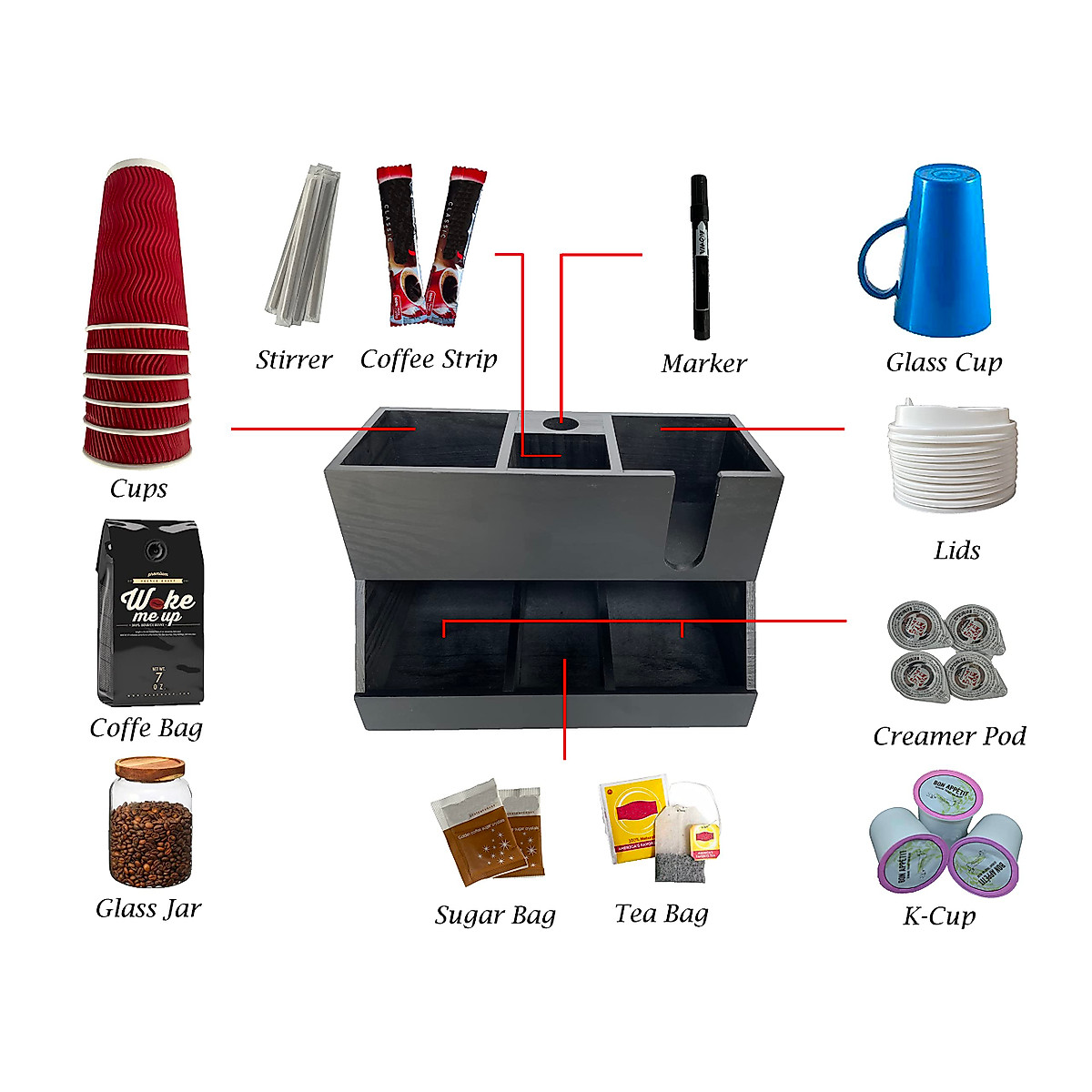 Sundia Coffee Bar Station Organizer Tea Bag Storage Cup Lid Pod Holder Double Tier for Office Kitchen Counter Decor Outdoor Party