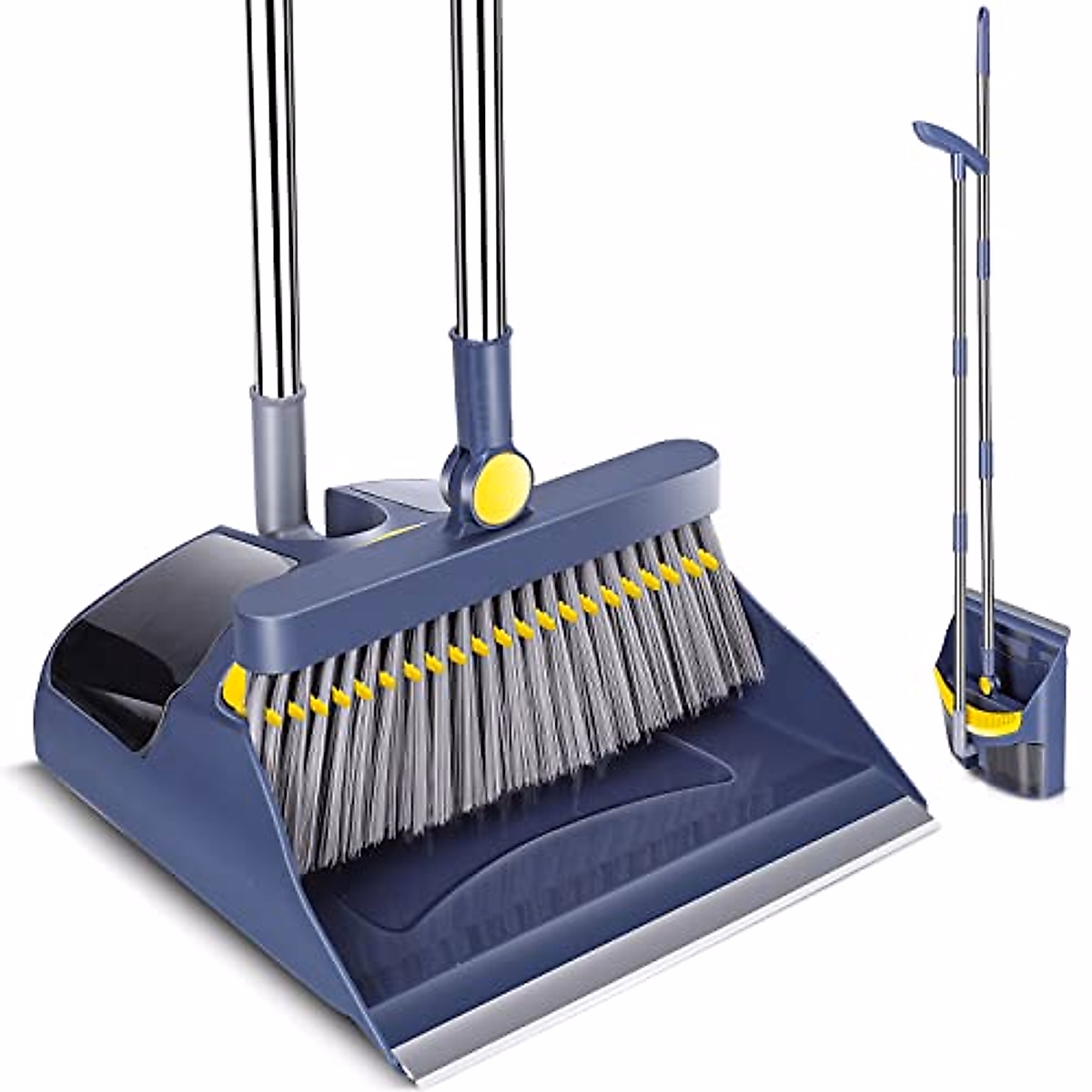 Almcmy Broom and Dustpan Set, Broom with Dustpan Combo Set, 47" Long Handle, Stand Up Dust Pan with Comb Teeth, Standing Dustpan and Broom Set for Sweeping Indoor Lobby Office Kitchen